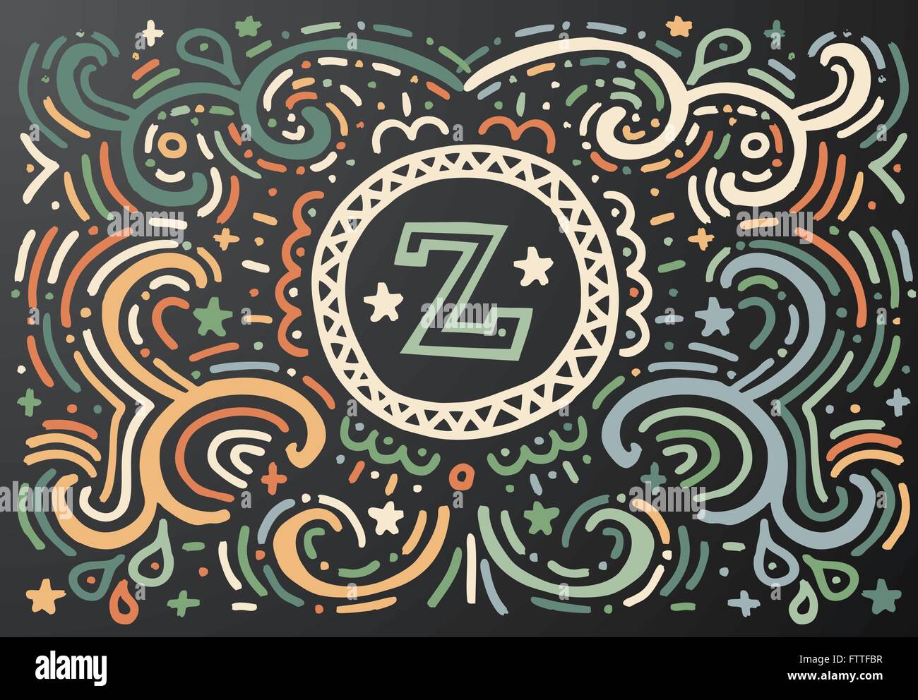 Letter Z. Hand drawn vintage print with decorative outline text ...