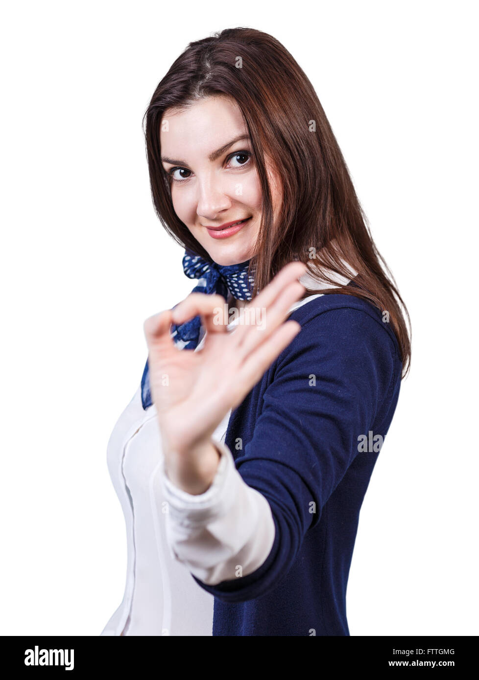Young beautiful woman shows OK sign Stock Photo - Alamy