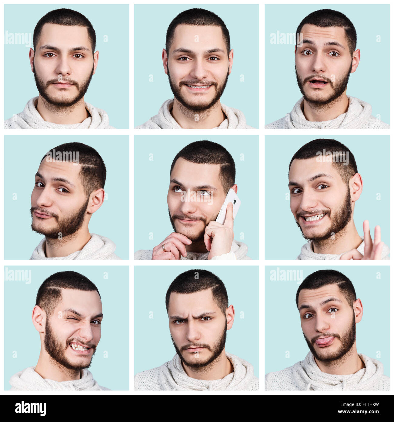 Collage of young man with different emotions Stock Photo - Alamy