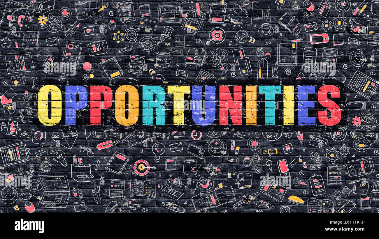 Opportunities Concept with Doodle Design Icons Stock Photo - Alamy
