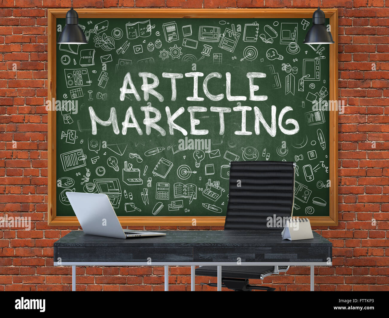 Article Marketing Concept. Doodle Icons on Chalkboard Stock Photo - Alamy