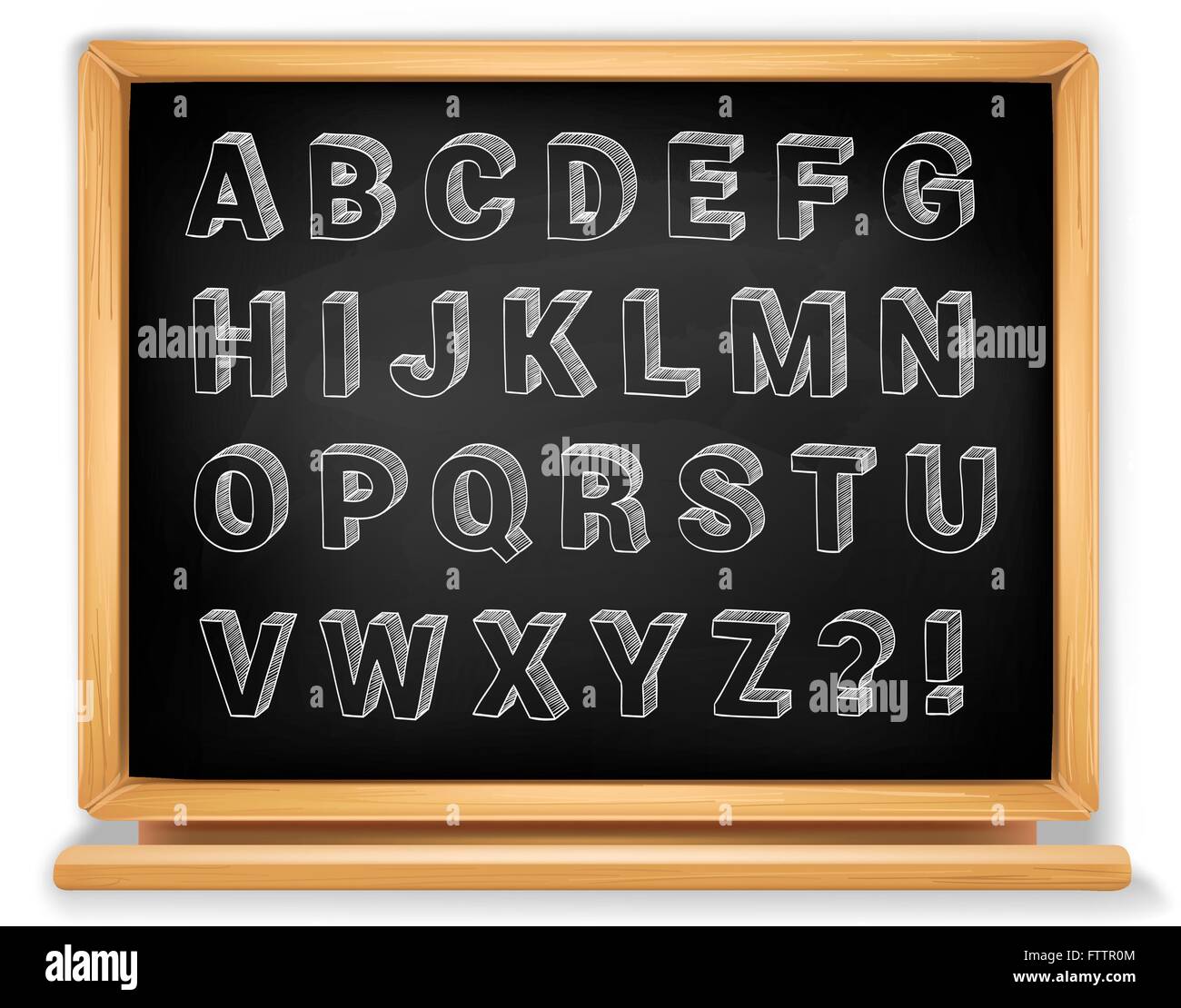 Chalkboard alphabet set on wooden blackboard. Capital letters with 3d ...