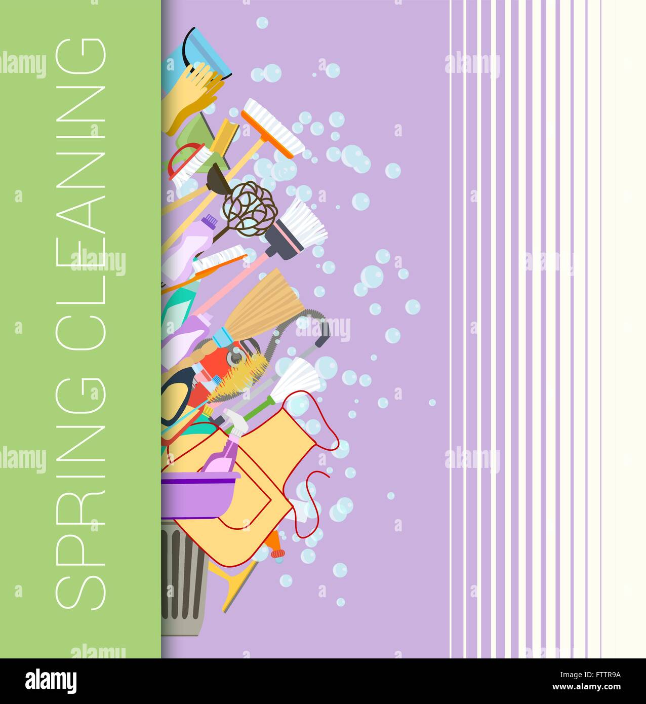Spring cleaning vertical border background. Set of cleaning supplies ...