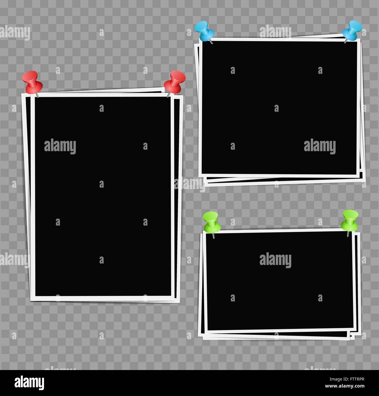 Photo frames composition with pushpins on transparent background ...