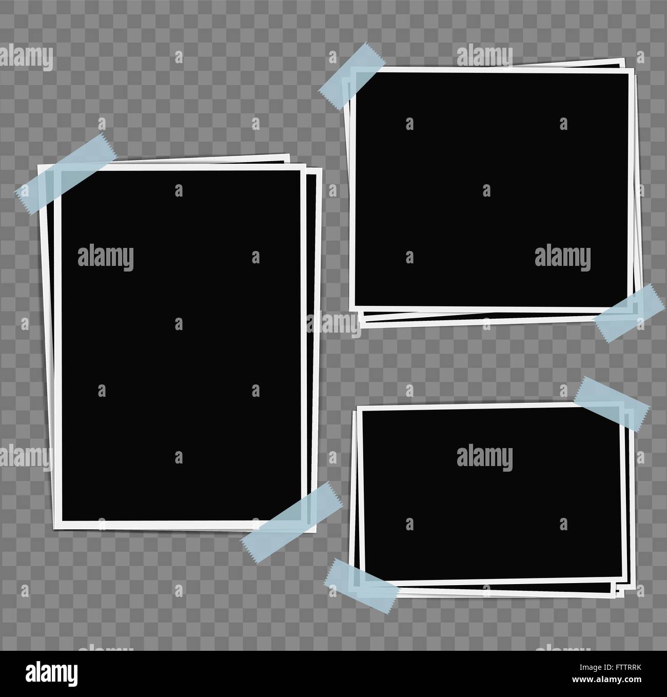 Photo frames composition with tape on transparent background. Vector ...