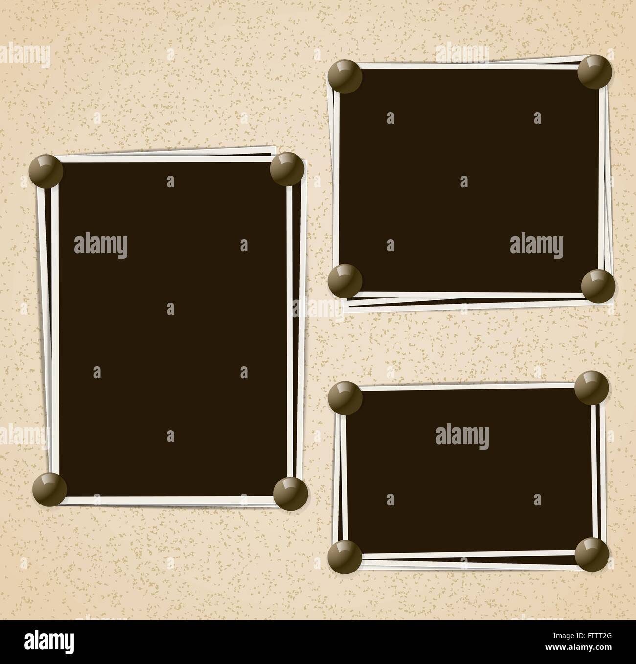 Photo frames composition with pins on retro background. Vector design ...