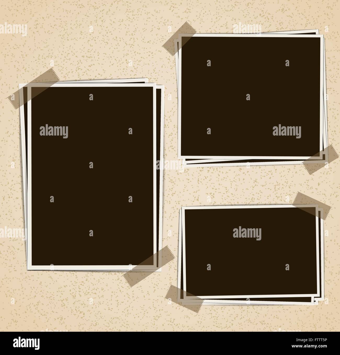 Photo frames composition with tape on retro background. Vector design ...