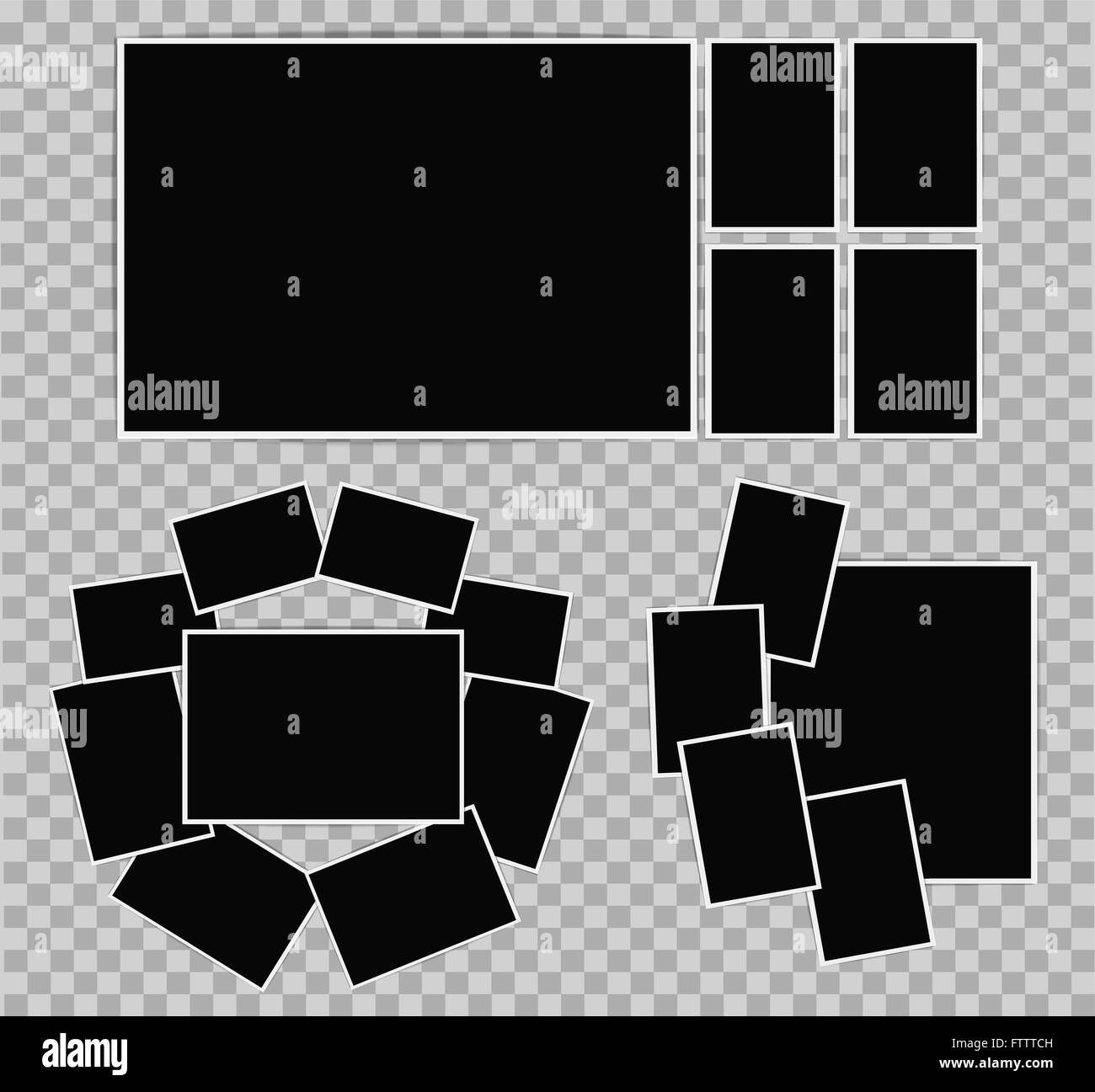 Photo album set of photo frames with white border on transparent ...