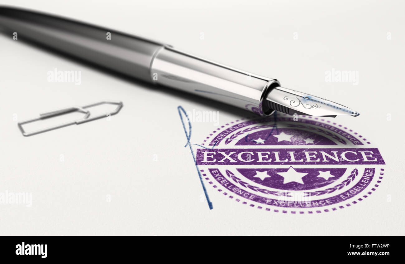 Excellence mark imprinted on a paper texture with signature and ...