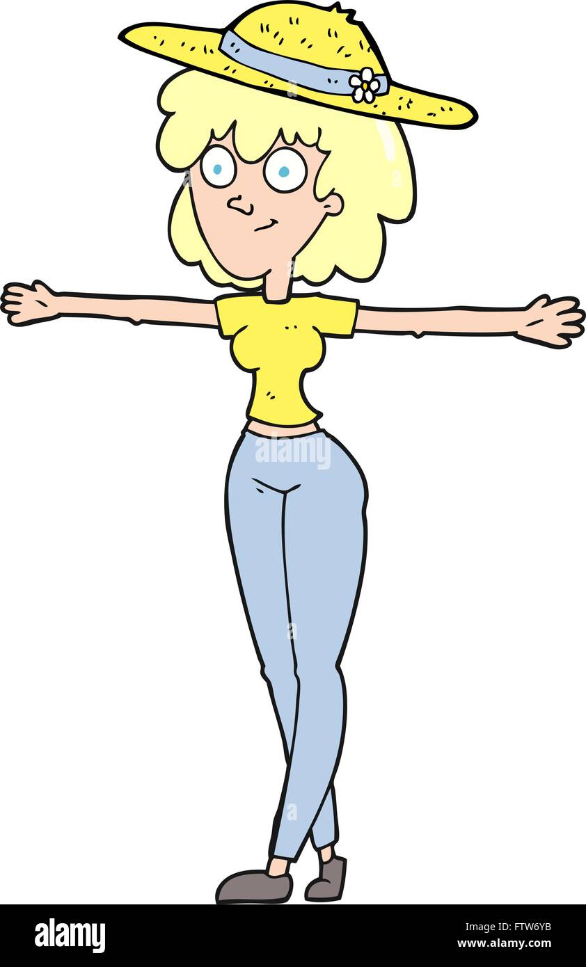 freehand drawn cartoon woman spreading arms Stock Vector Image & Art ...