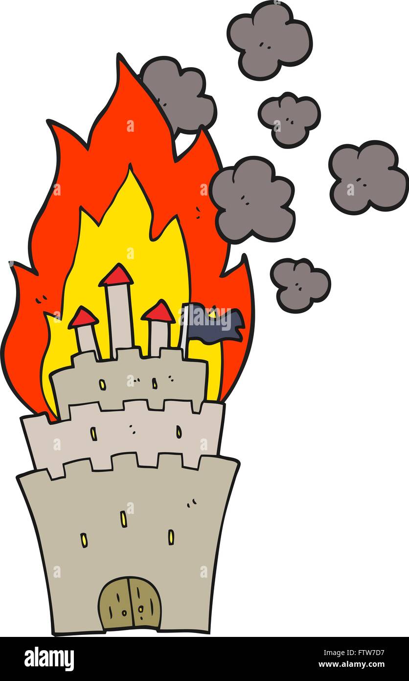freehand drawn cartoon burning castle Stock Vector Image & Art - Alamy