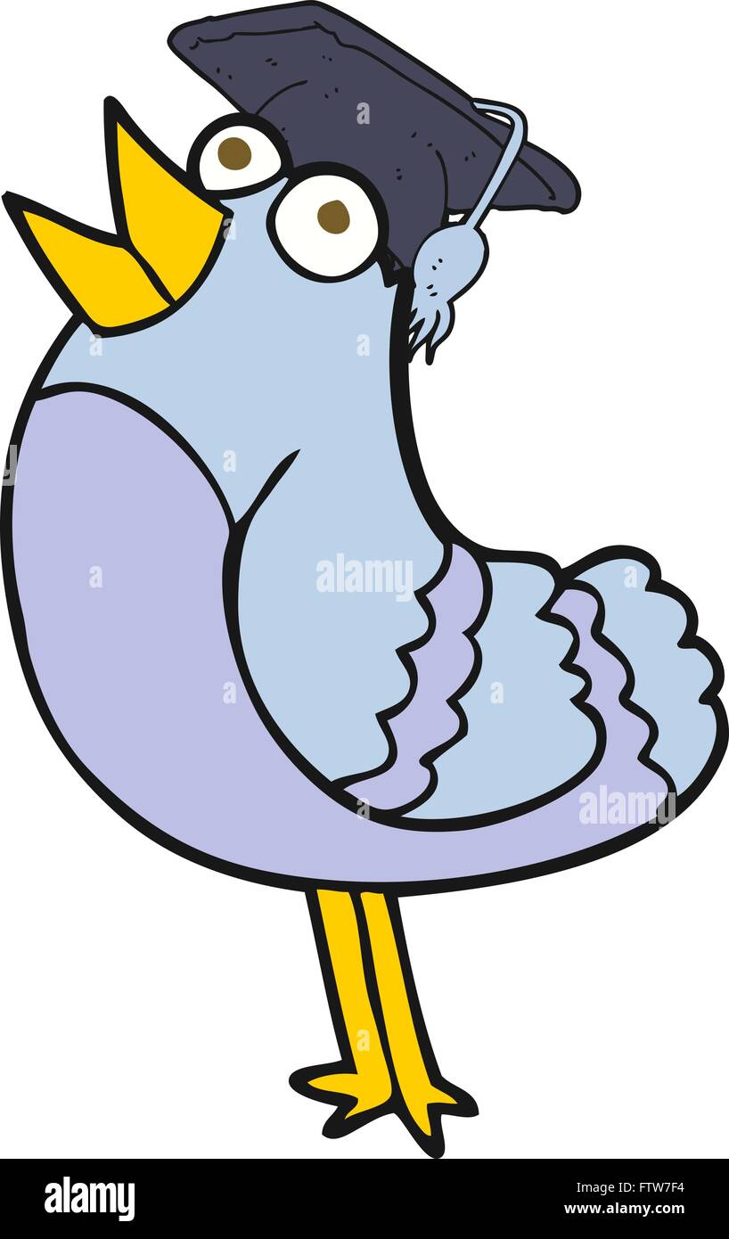freehand drawn cartoon bird wearing graduation cap Stock Vector Image ...