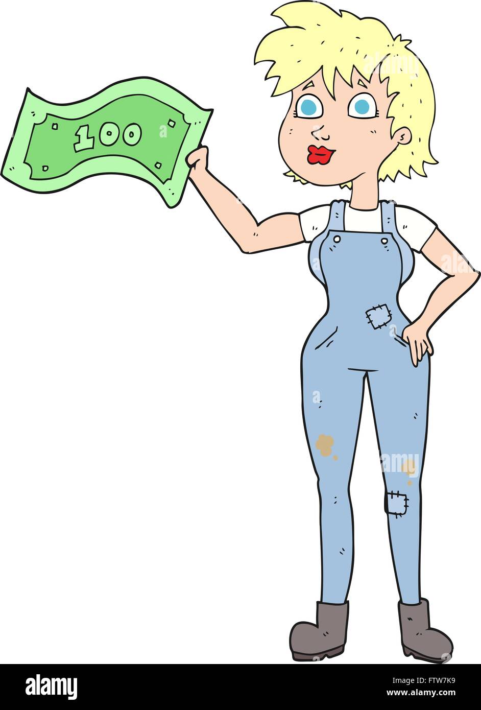 freehand drawn cartoon confident farmer woman with money Stock Vector ...