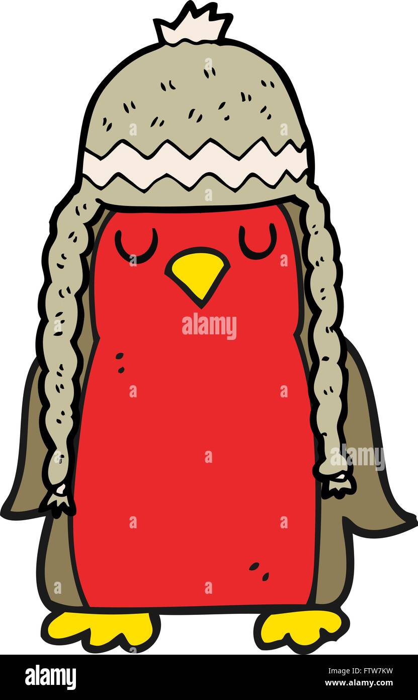 freehand drawn cartoon robin wearing winter hat Stock Vector Image ...