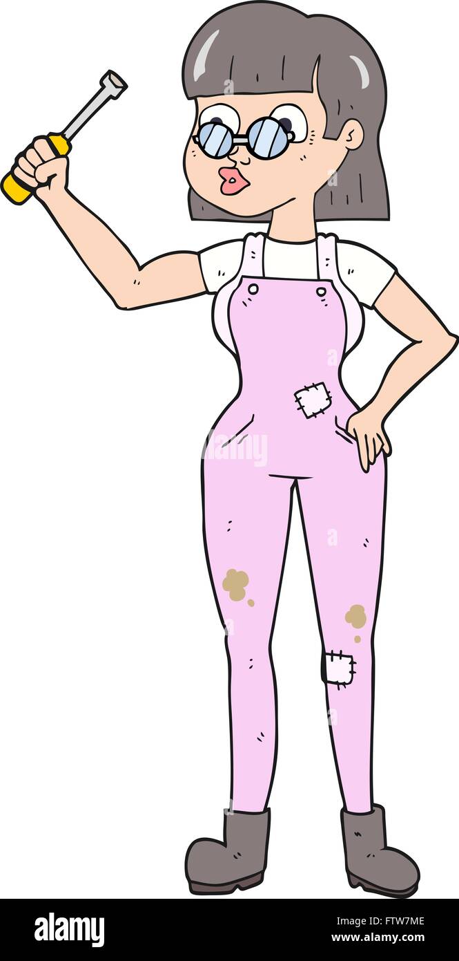 freehand drawn cartoon female mechanic Stock Vector Image & Art - Alamy