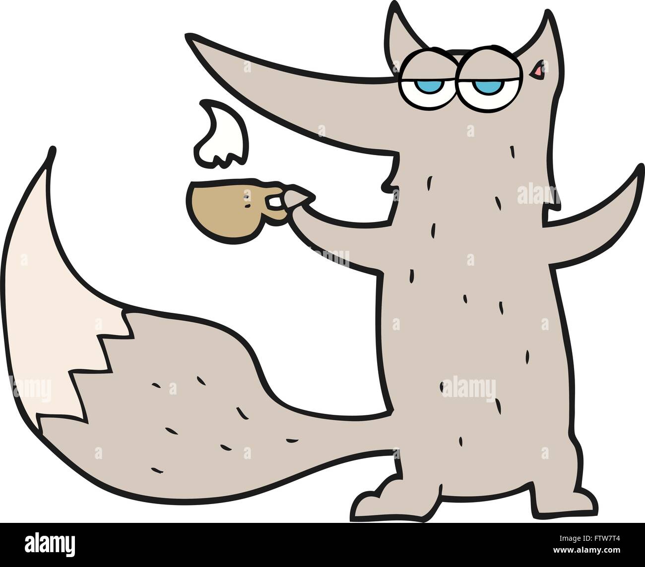 freehand drawn cartoon wolf with coffee cup Stock Vector Image & Art ...