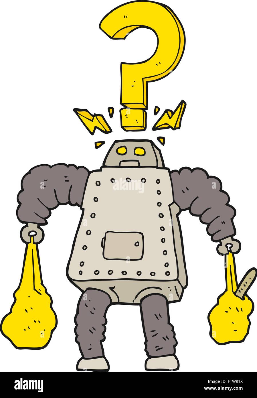 freehand drawn cartoon confused robot carrying shopping Stock Vector ...