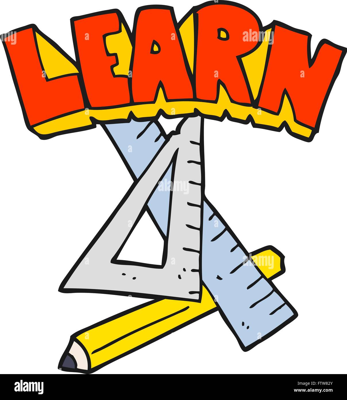 freehand drawn cartoon pencil and ruler under Learn symbol Stock Vector ...