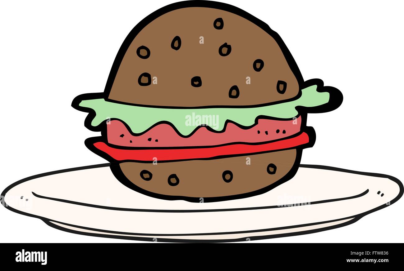 freehand drawn cartoon burger on plate Stock Vector Image & Art - Alamy