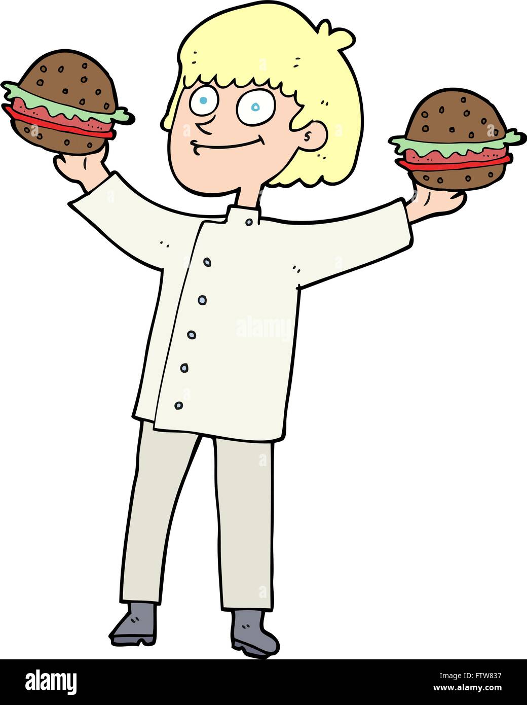 freehand drawn cartoon chef with burgers Stock Vector Image & Art - Alamy