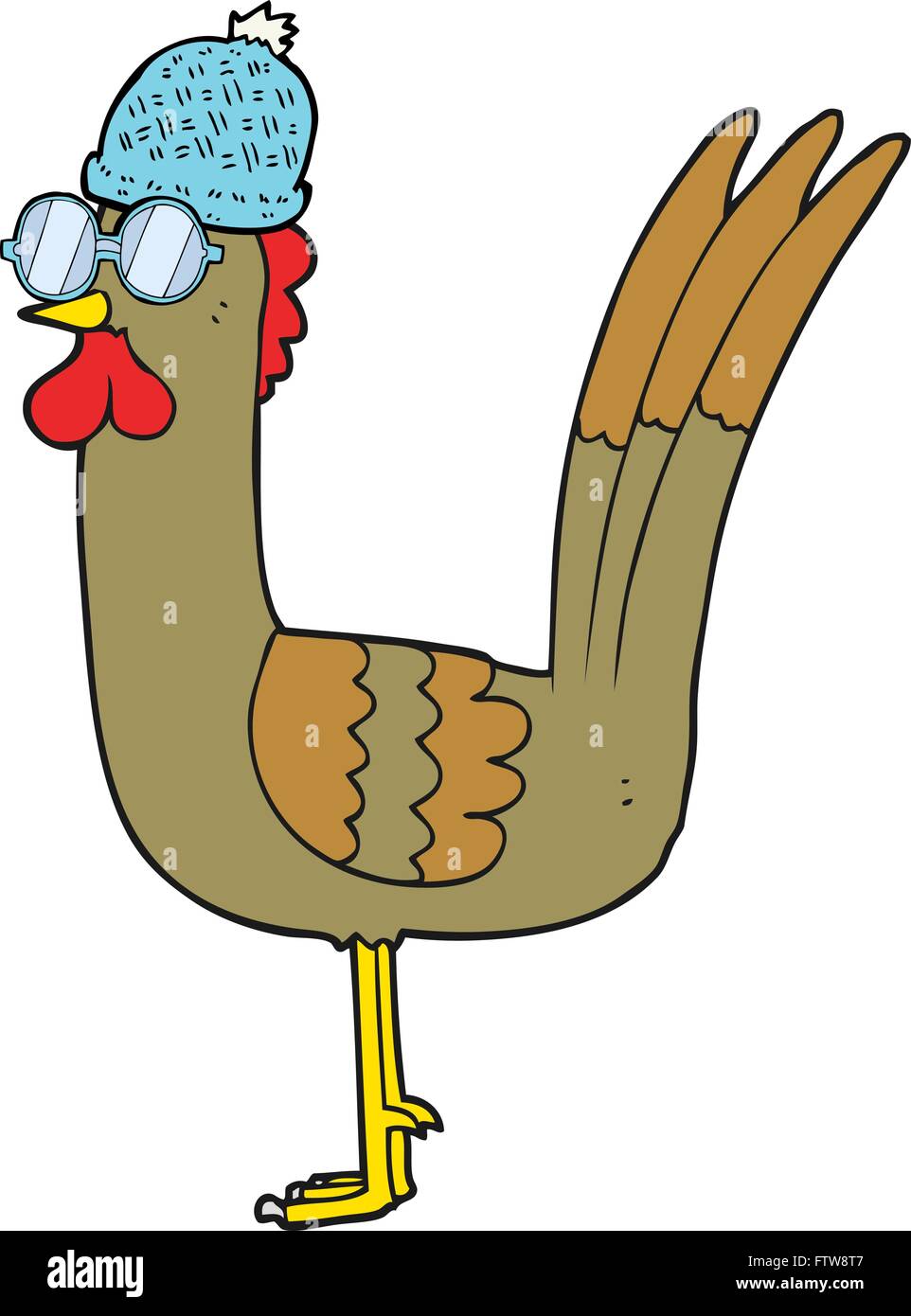 freehand drawn cartoon chicken wearing spectacles and hat Stock Vector ...