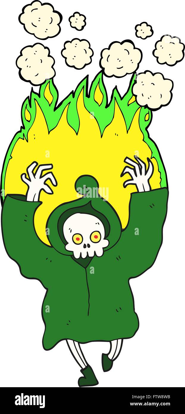freehand drawn cartoon dancing flaming death skeleton Stock Vector ...