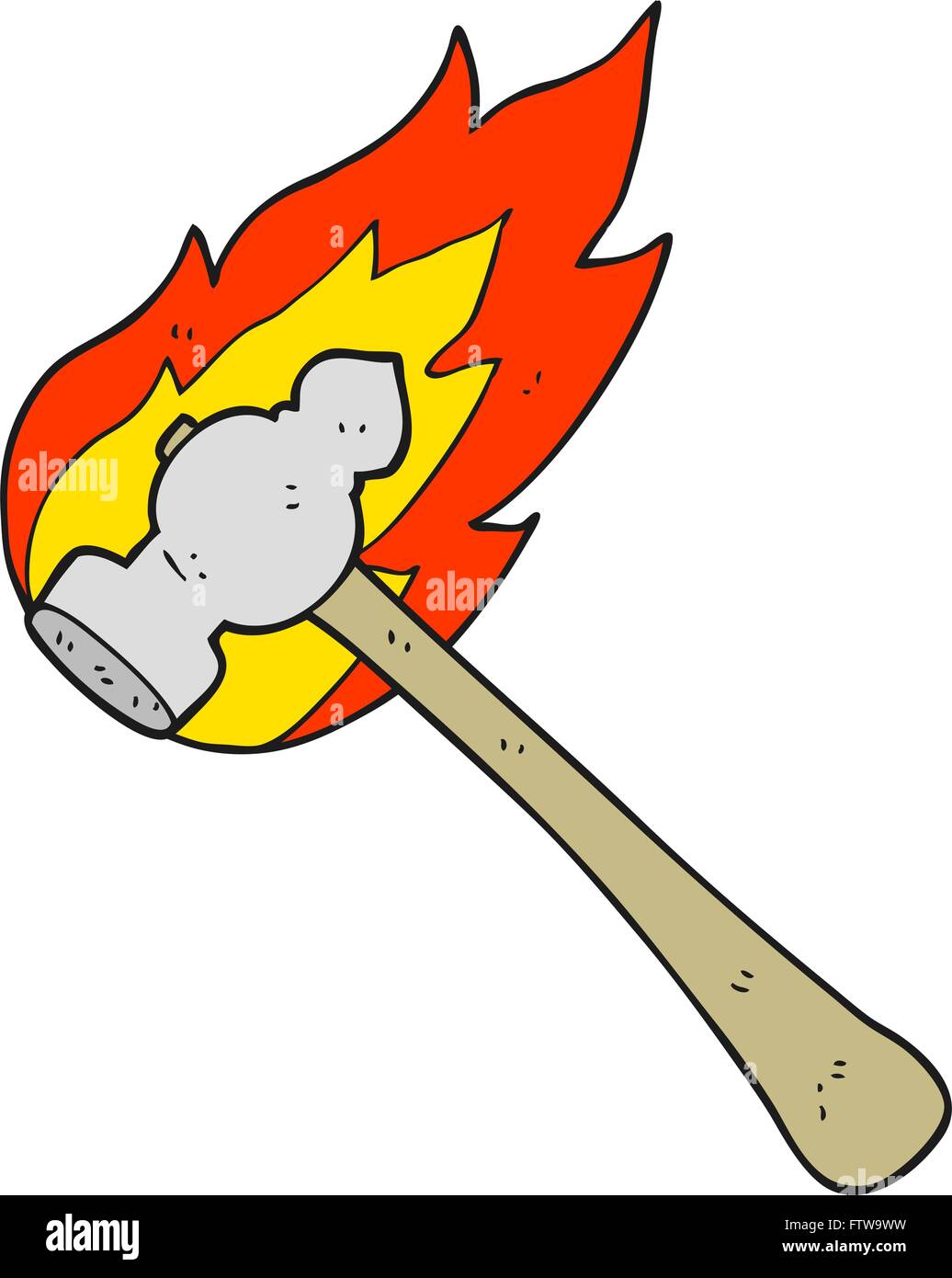 freehand drawn cartoon flaming hammer Stock Vector Image & Art - Alamy