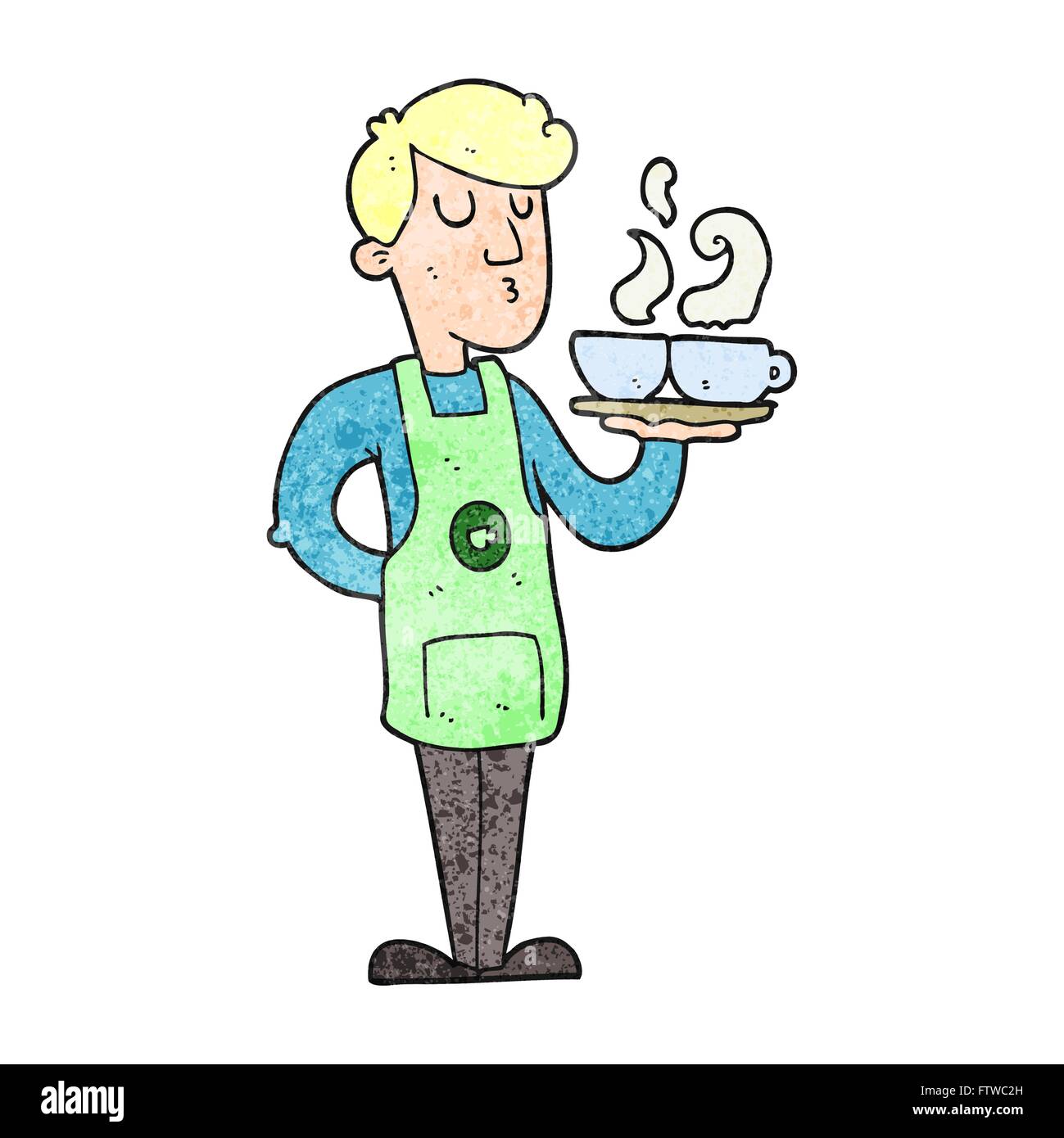 freehand textured cartoon barista serving coffee Stock Vector Image ...