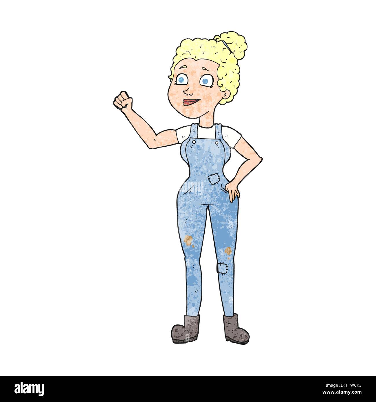 freehand textured cartoon woman in dungarees Stock Vector Image & Art ...