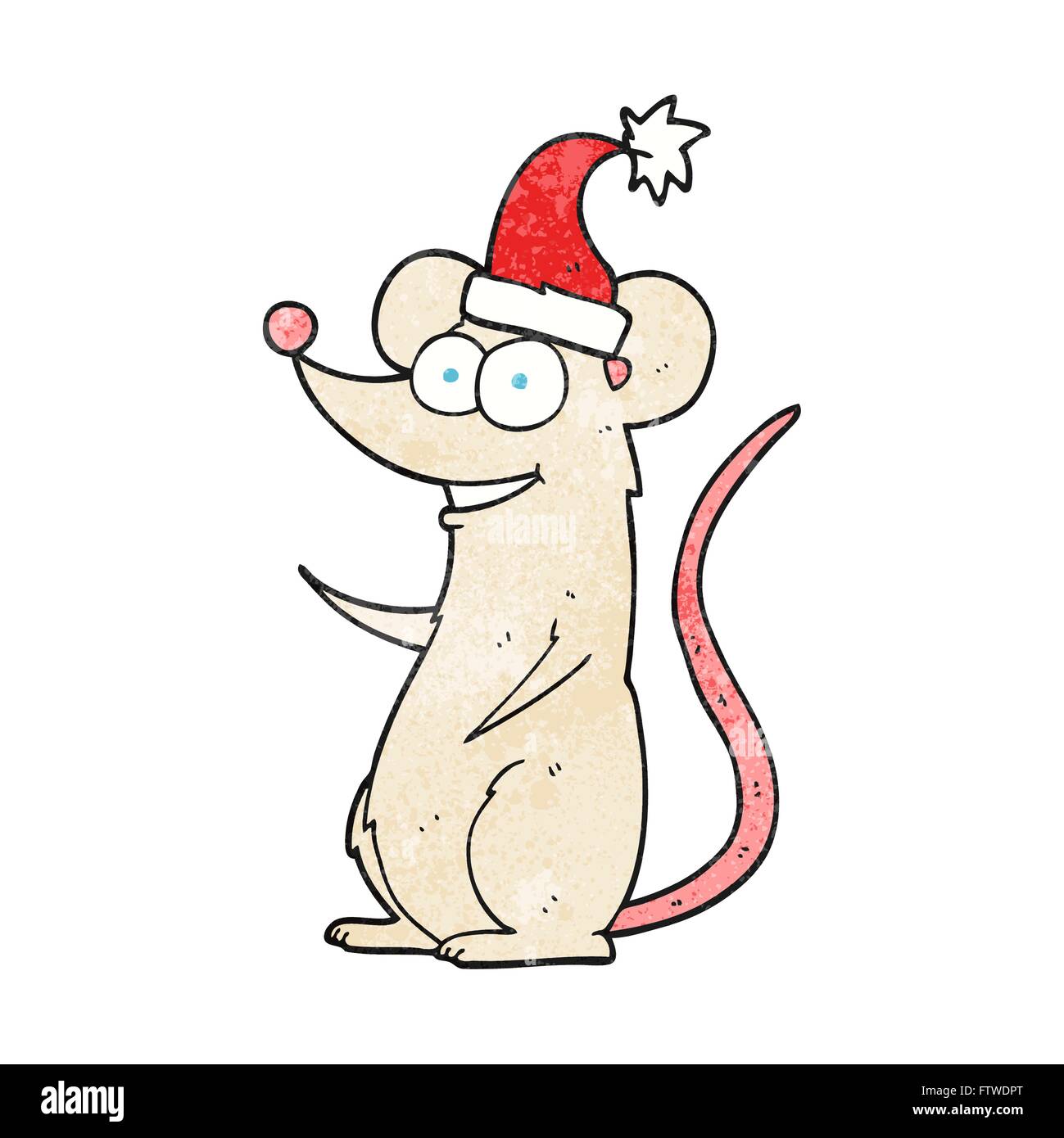 freehand textured cartoon mouse wearing christmas hat Stock Vector ...