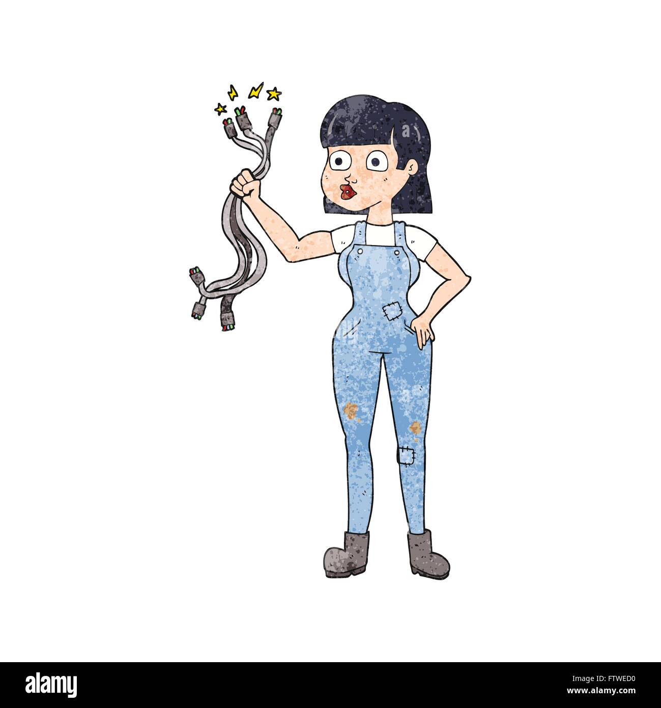 freehand textured cartoon female electrician Stock Vector Image & Art ...