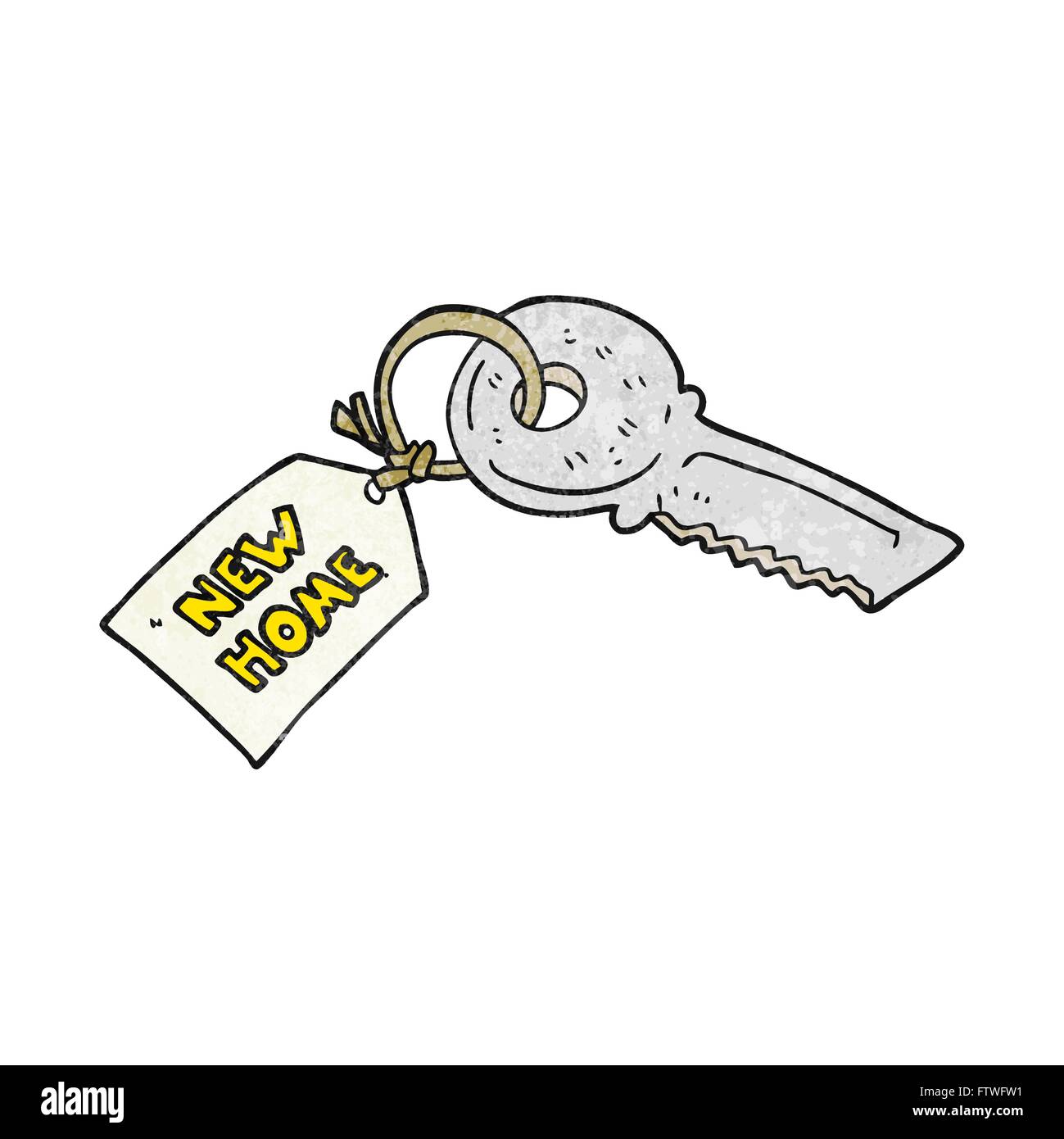 freehand textured cartoon house key with new home tag Stock Vector ...