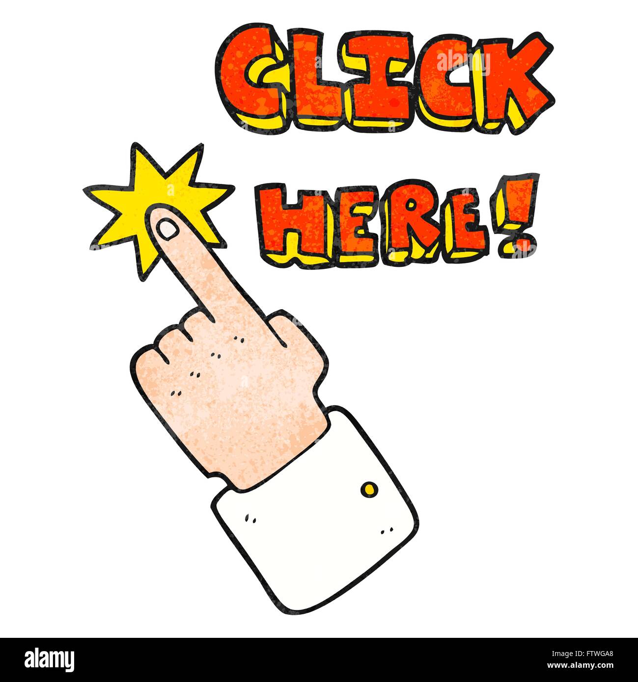 freehand textured cartoon click here sign with finger Stock Vector ...