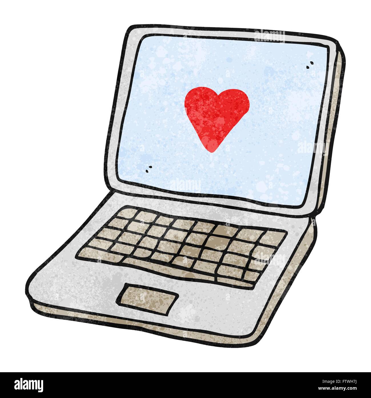 freehand textured cartoon laptop computer with heart symbol on screen ...