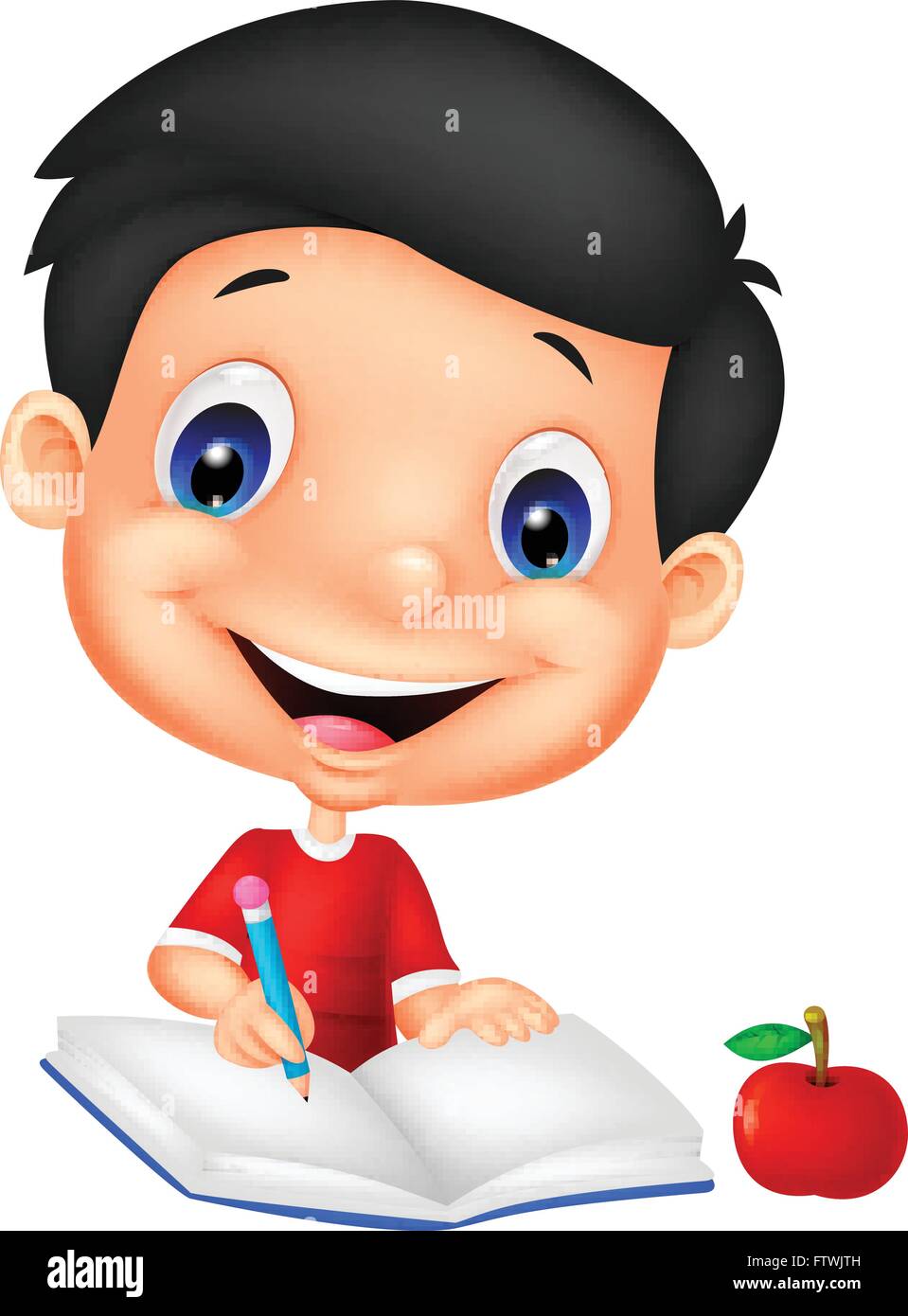 Illustration of a happy boy writing on a book Stock Vector Image & Art ...