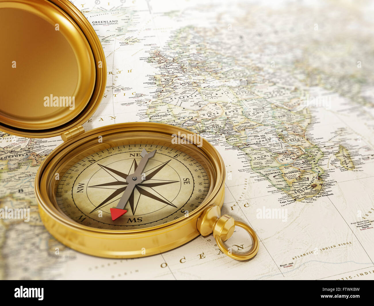 Old compass on map hi-res stock photography and images - Alamy