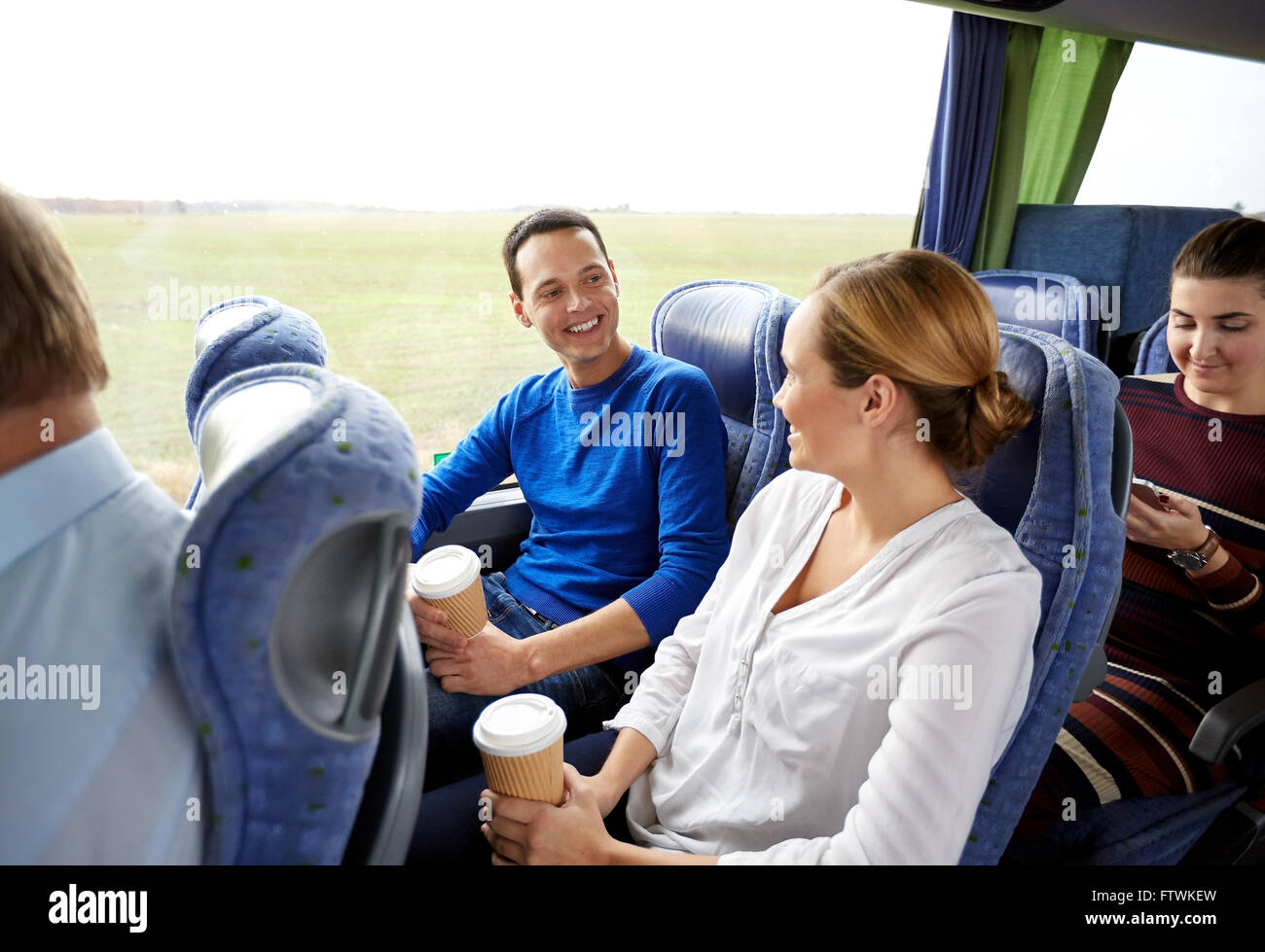 group of happy passengers in travel bus Stock Photo - Alamy