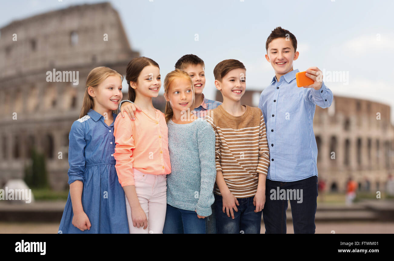 happy children talking selfie by smartphone Stock Photo - Alamy