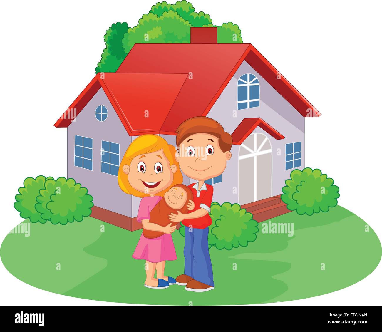 Happy family in front house Stock Vector Images - Alamy