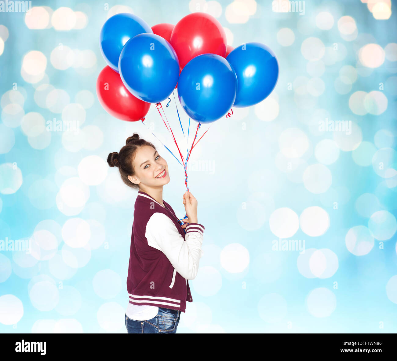 happy teenage girl with helium balloons Stock Photo - Alamy