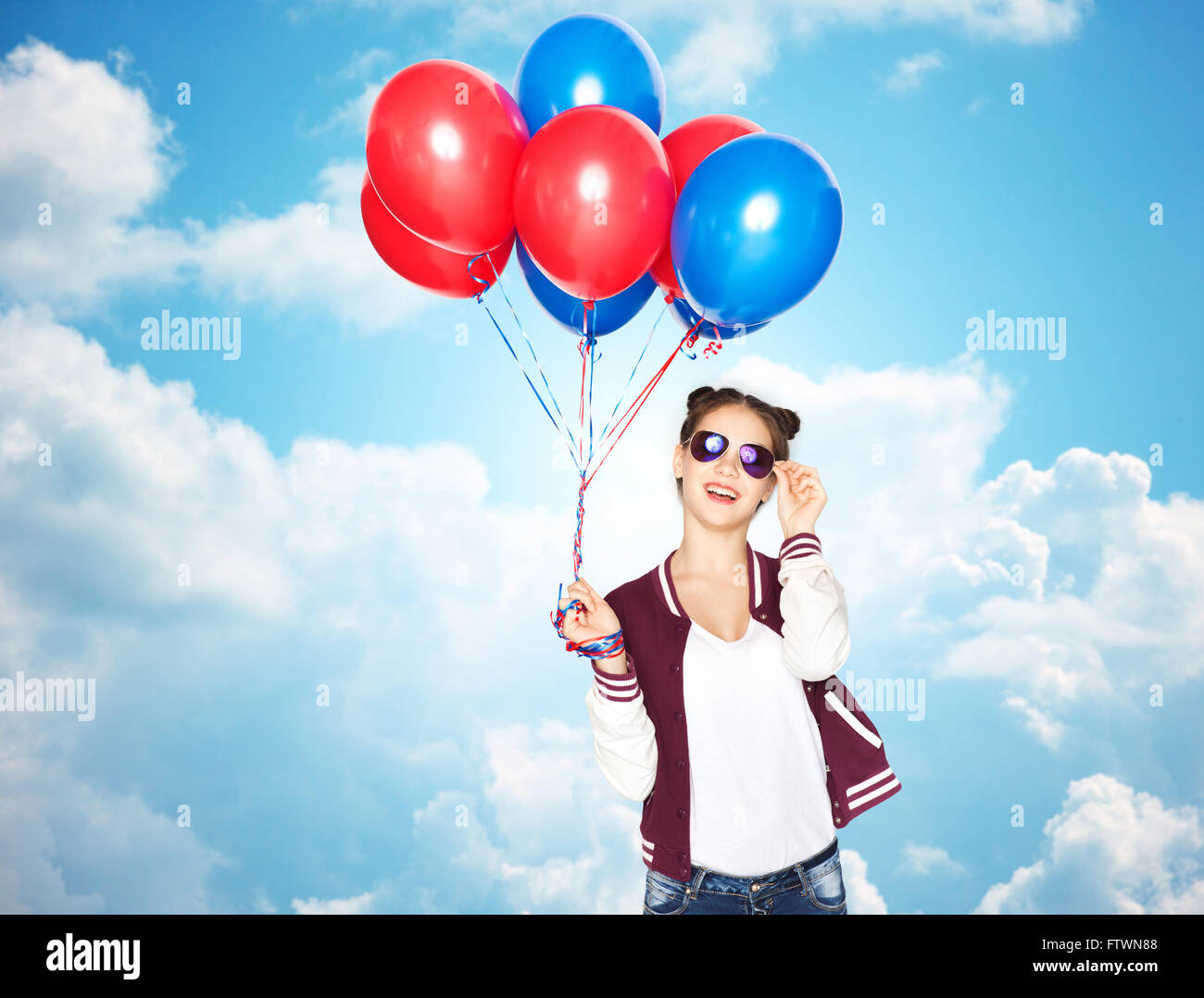 happy teenage girl with helium balloons Stock Photo - Alamy
