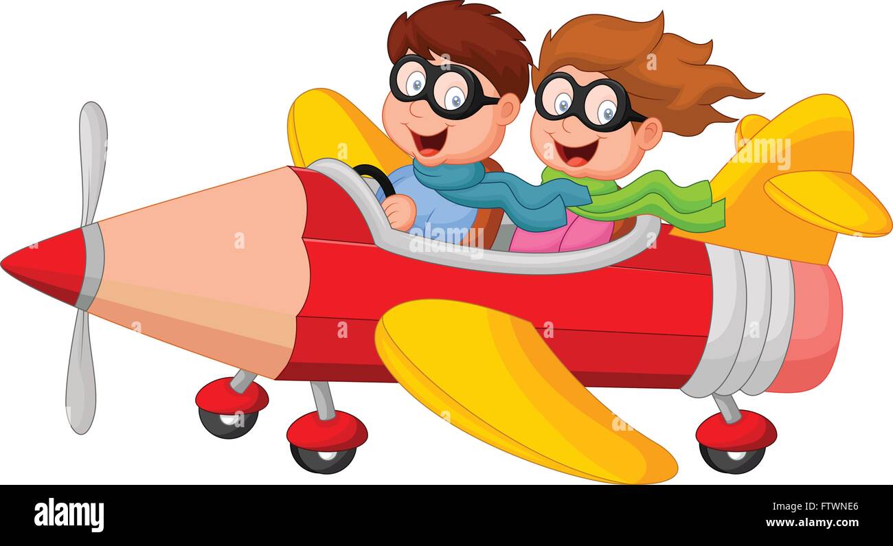 Cartoon illustration boy playing airplane hi-res stock photography and ...