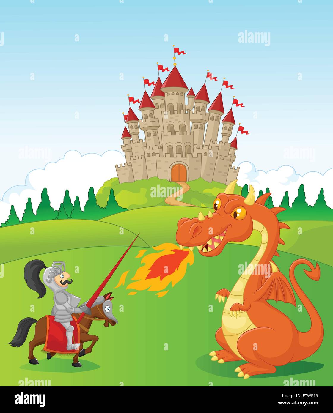 Cartoon knight with fierce dragon Stock Vector Image & Art - Alamy