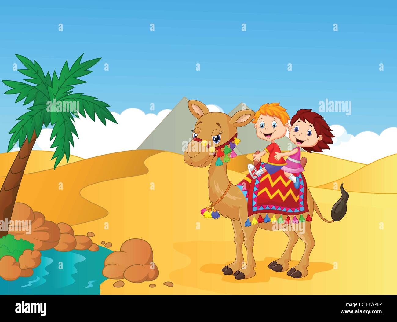 Happy kids riding camel Stock Vector Image & Art - Alamy
