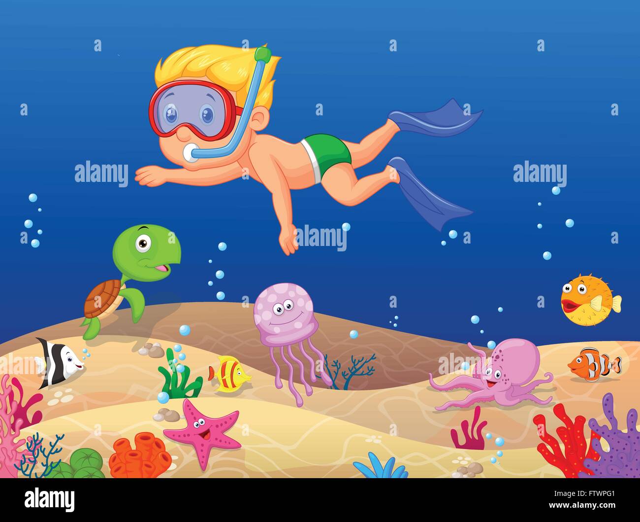 Cartoon boy diving in sea hi-res stock photography and images - Alamy