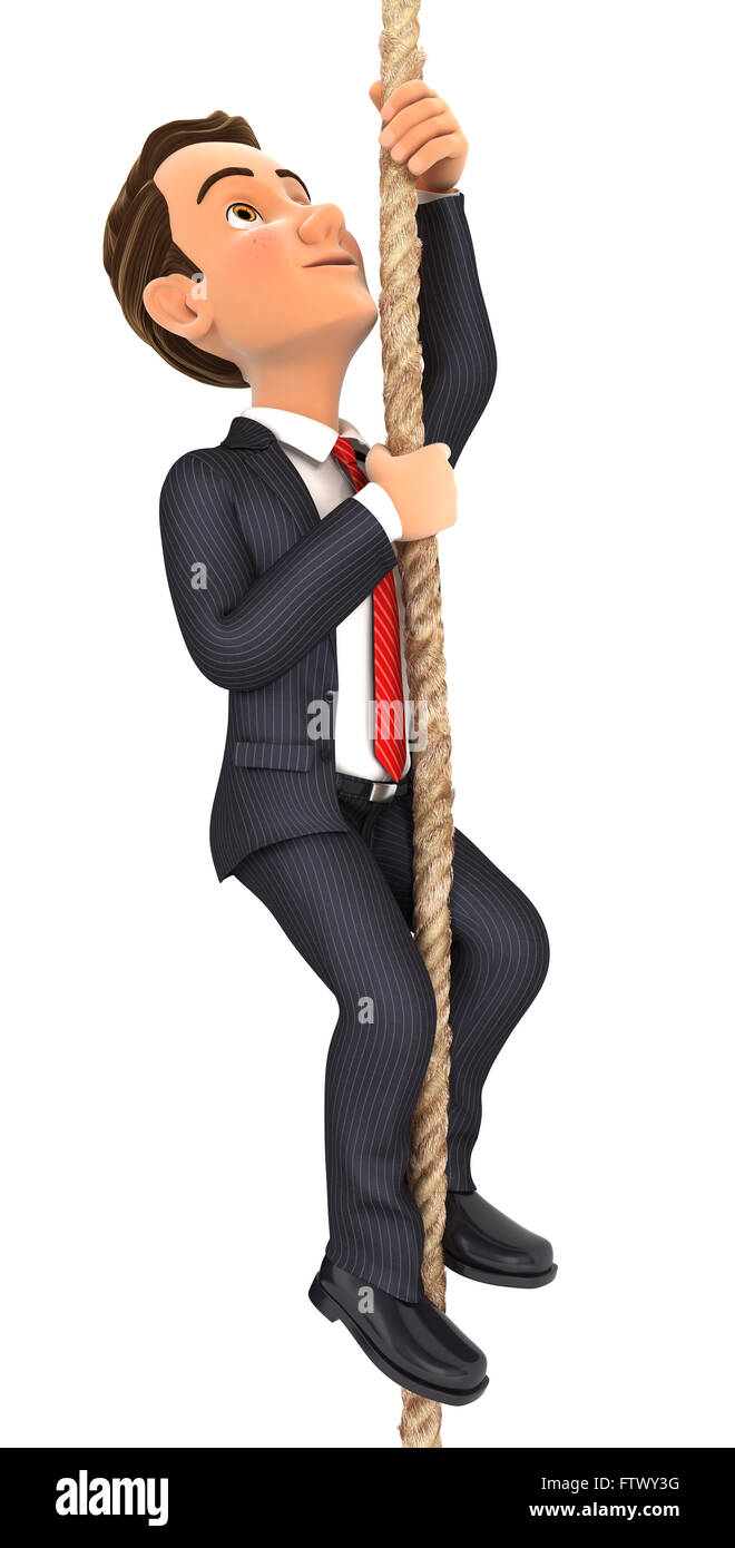 3d businessman climbing a rope, isolated white background Stock Photo ...
