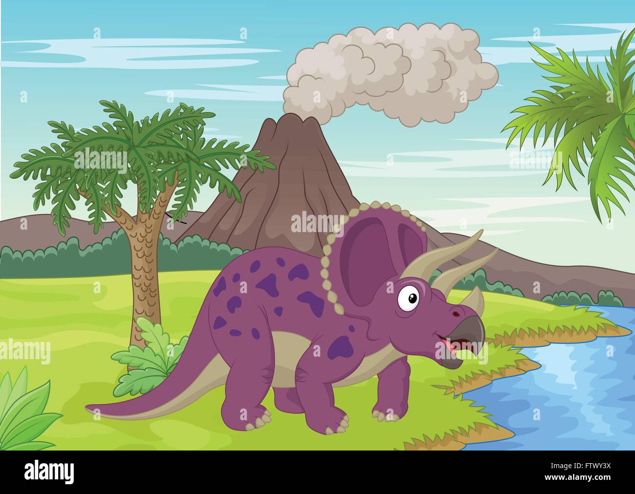 Prehistoric scene with triceratops cartoon Stock Vector Image & Art - Alamy