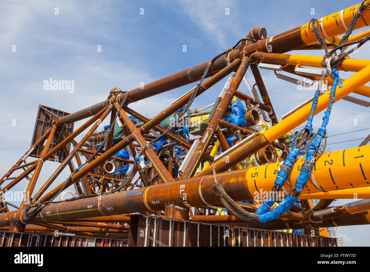 Oil rig jacket on trailer before moving to a barge Stock Photo - Alamy