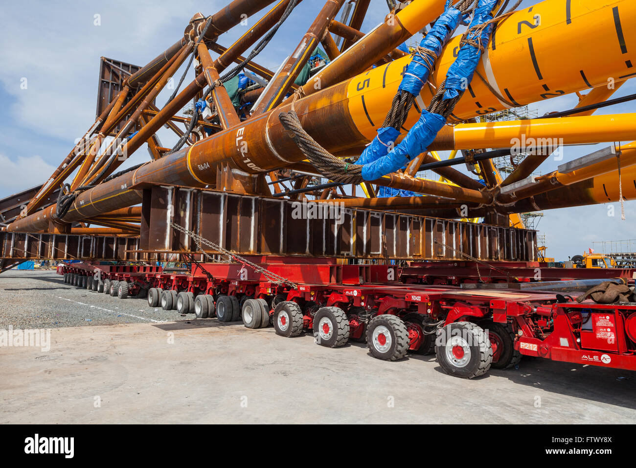 Oil rig jacket on trailer before moving to a barge Stock Photo - Alamy