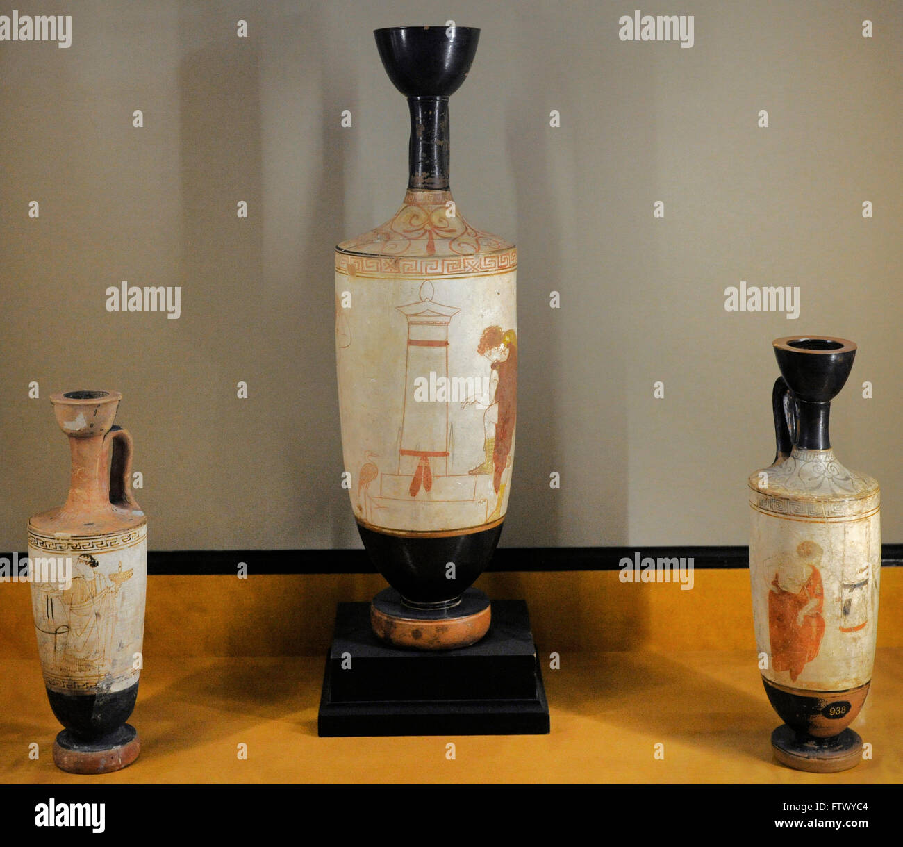 Greek art. White-ground lekythos: Woman and Youth by the Gravestone ...